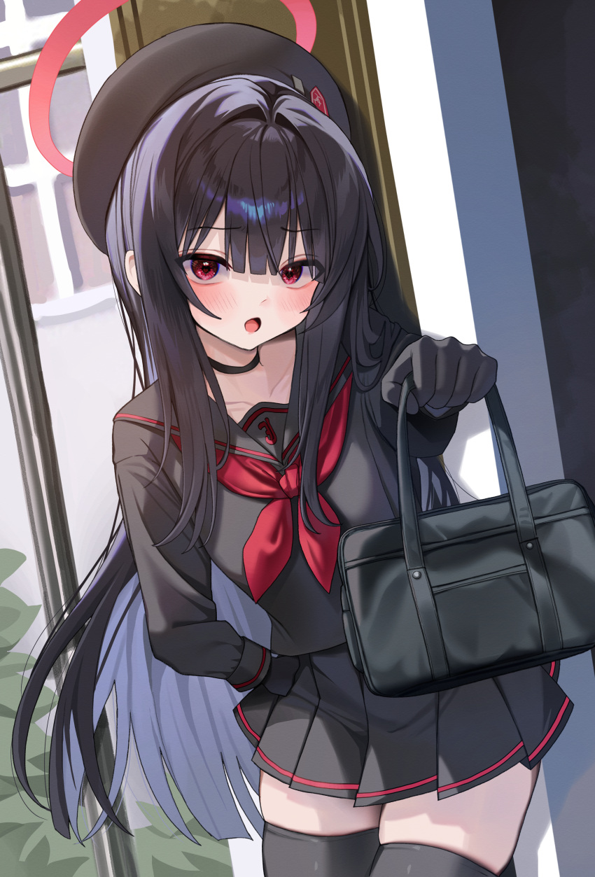 Safebooru - 1girl absurdres bag beret black choker black gloves black hat black sailor collar ...