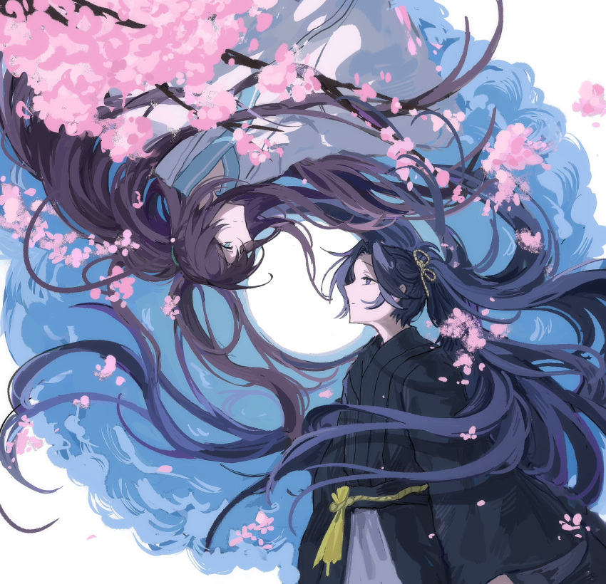 Safebooru - 1boy 1girl aqua eyes black hair black robe blue eyes cherry ...