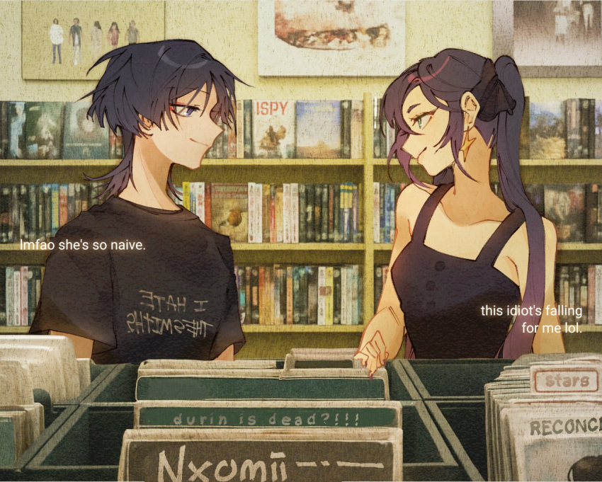 Safebooru - 1boy 1girl black hair dvd case earrings english text ...