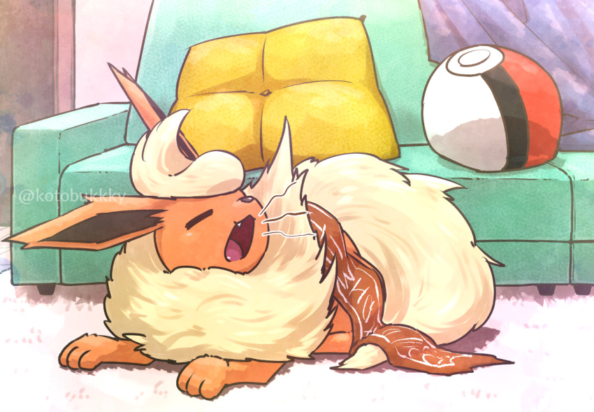 Safebooru - artist name closed mouth cloth commentary request cushion fangs flareon full body ...