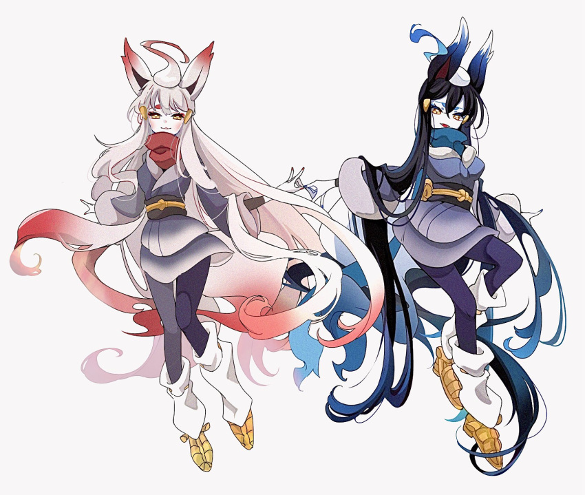 Safebooru - 2girls absurdly long hair akari (pokemon) alternate color black hair blue hair blue ...