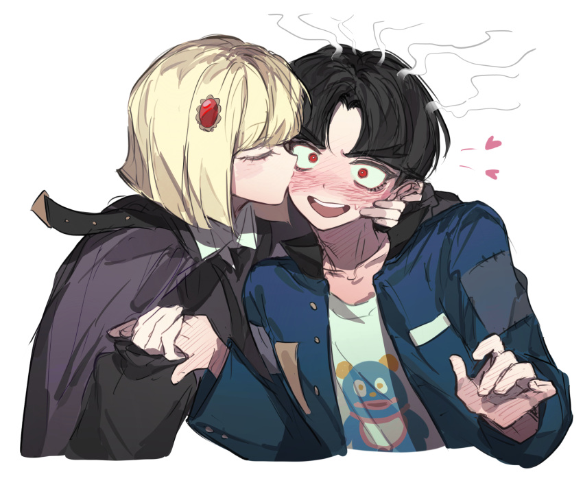 Safebooru - 1boy 1girl anzekeye black hair black jacket blonde hair blue jacket blush chinese ...