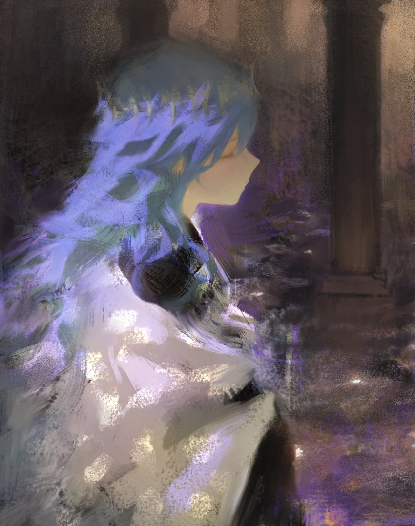 Safebooru - 1girl bliss htt blue hair closed eyes closed mouth eyelashes hair ornament highres ...