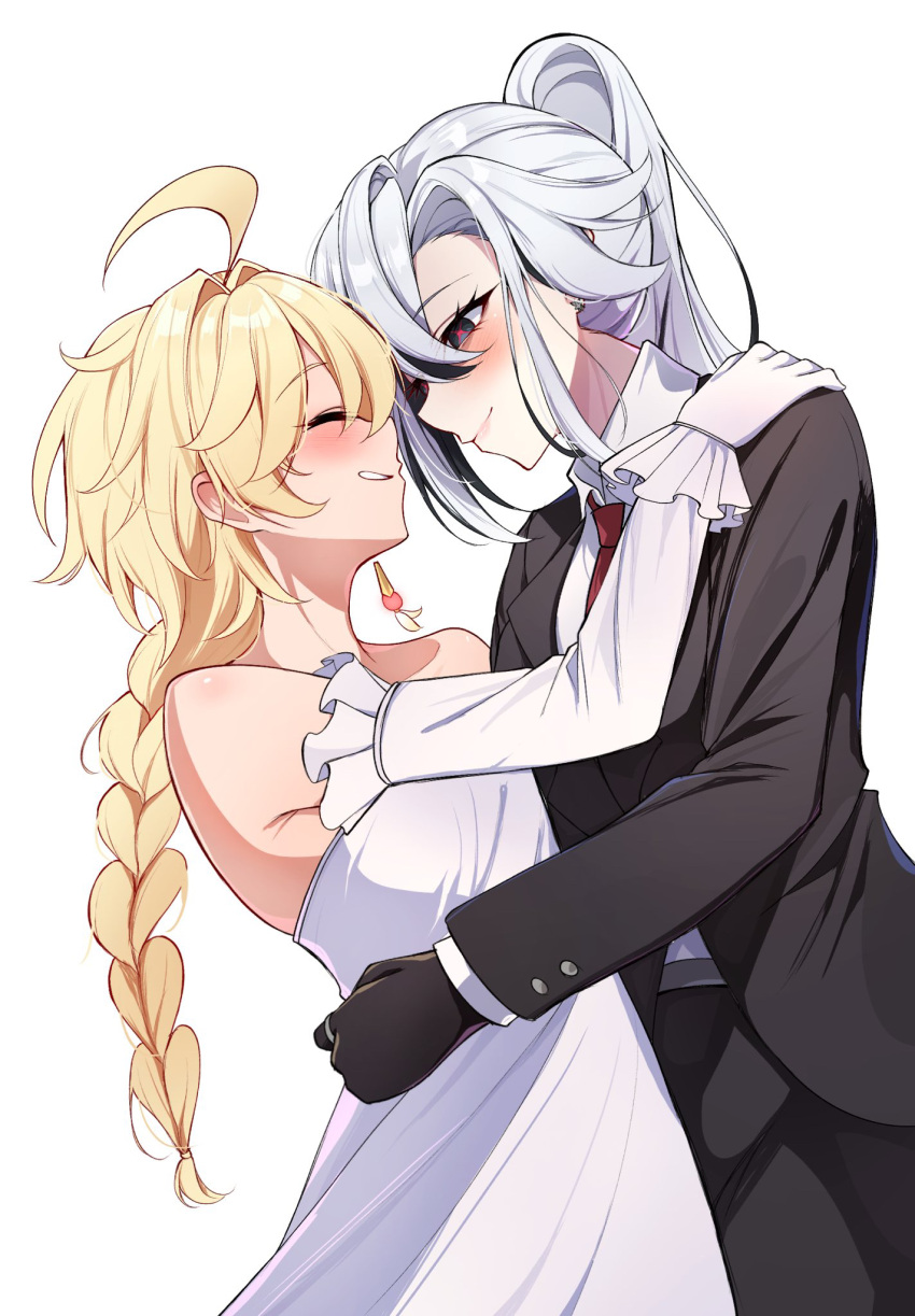 Safebooru - 1boy 1girl aether (genshin impact) arlecchino (genshin impact) black eyes black ...