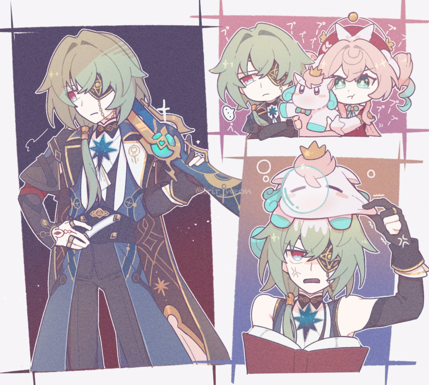 Safebooru - ... 1boy 1girl anaxa (honkai: star rail) aqua eyes aqua hair bare shoulders beret ...