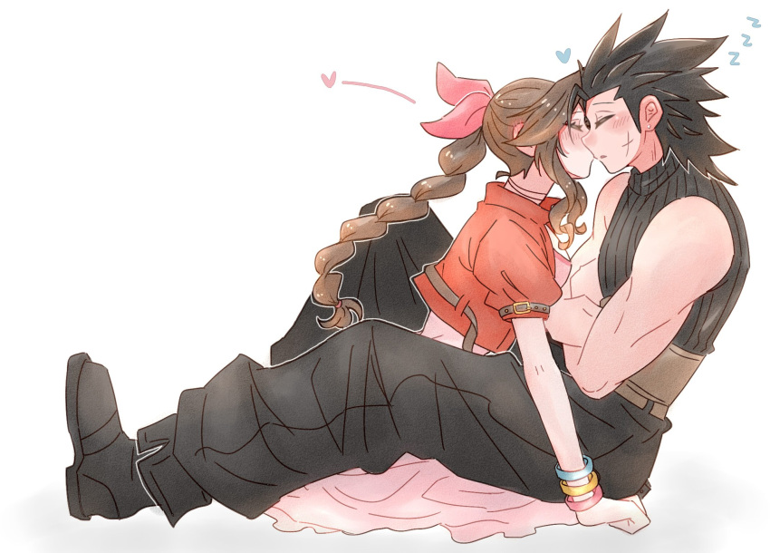 Safebooru - 1boy 1girl 7 (milu577610) aerith gainsborough arm support baggy pants bangle black ...