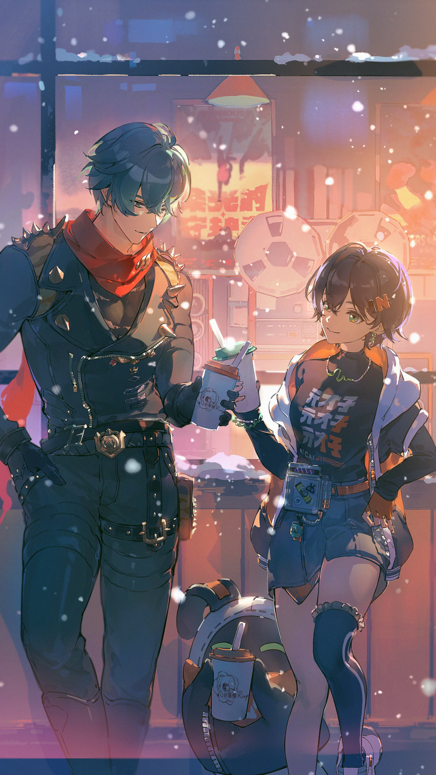 Safebooru - 1boy 1girl absurdres asymmetrical legwear bangboo (zenless zone zero) belle (zenless ...