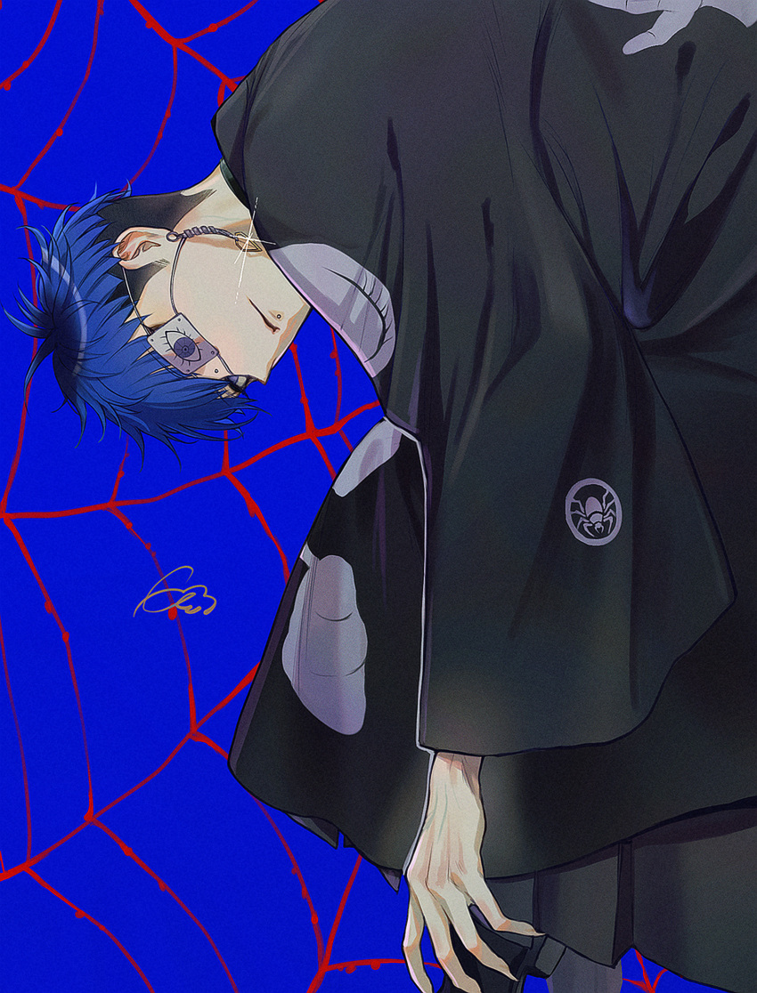 Safebooru - 1boy black haori black shoes blue eyes blue hair commentary request earrings ...