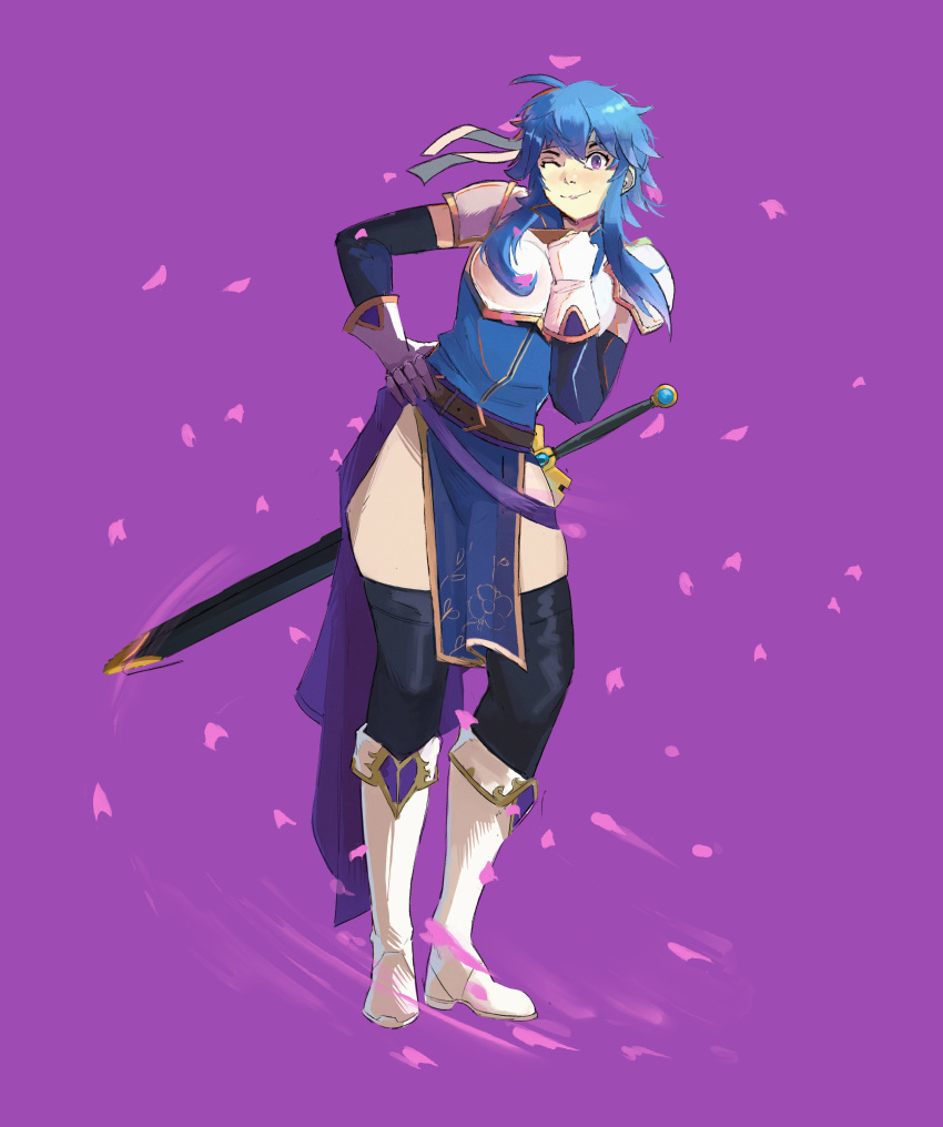 Safebooru - 1girl absurdres ahoge armor belt blue hair blue tunic boots breastplate commission ...
