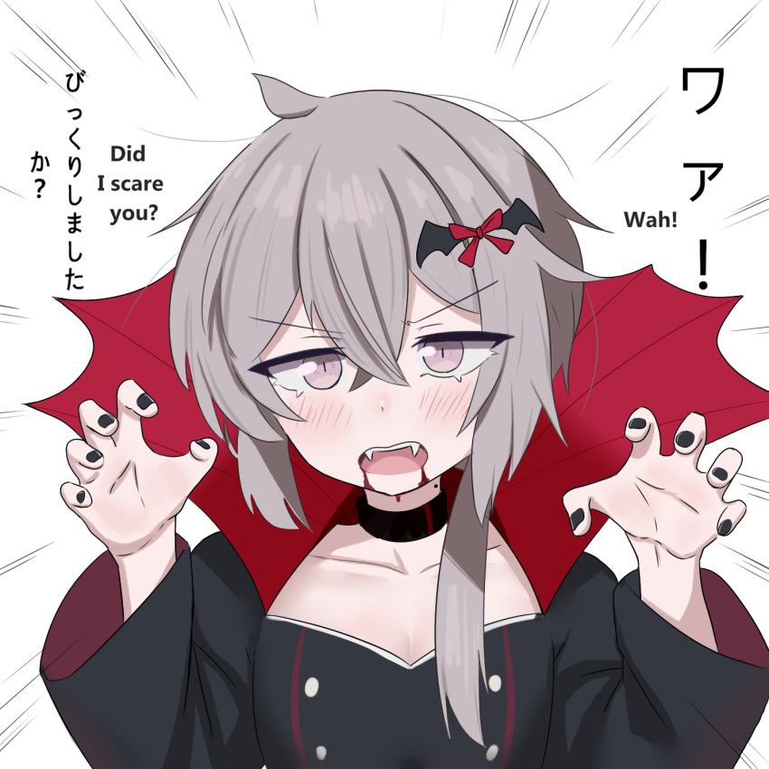 Safebooru - 1girl black nails claw pose fangs girls frontline grey hair ...