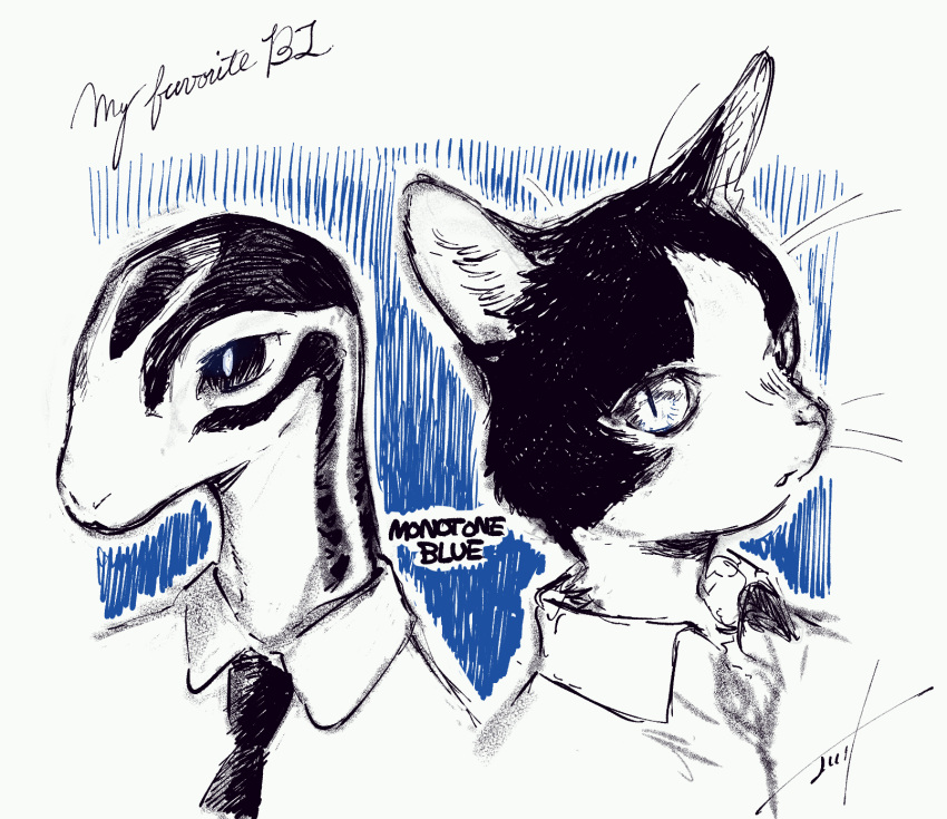 Safebooru - 2boys animal ears aoi (monotone blue) cat boy cat ears ...