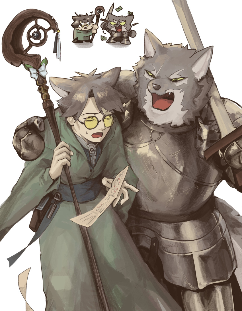 Safebooru - 2boys absurdres animal ears annoyed arknights armor black ...
