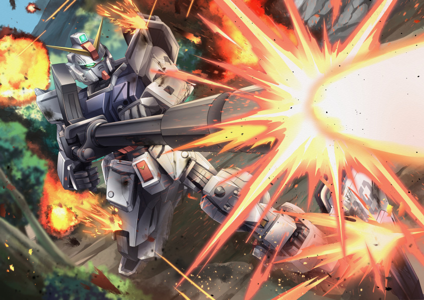 Safebooru - commentary request explosion firing foreshortening green ...