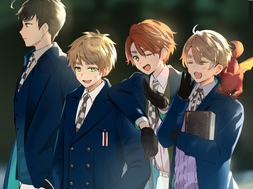 Safebooru - 4boys ahoge aqua jacket arm on another's shoulder axis powers hetalia belt black ...