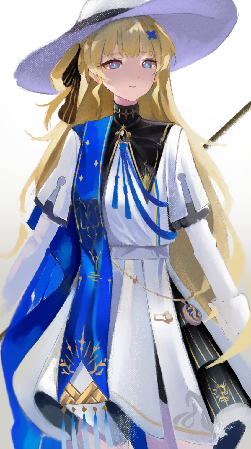 Safebooru - 1girl absurdres black bow black collar blonde hair blue eyes blue sash bow breasts ...