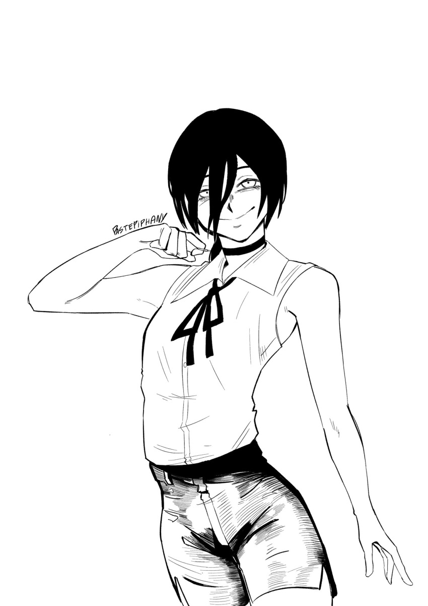 Safebooru - 1girl armpits artist name chainsaw man choker commentary flat chest hair between ...