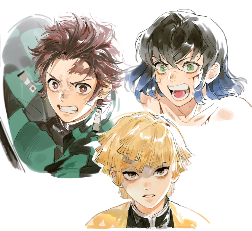 Safebooru - 3boys agatsuma zenitsu anger vein angry black hair blonde ...
