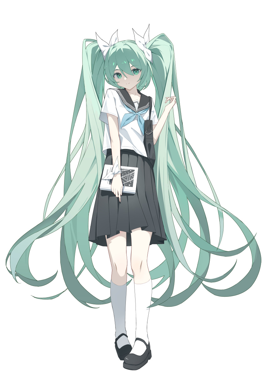 Safebooru - 1girl absurdres aqua eyes aqua hair bag black bag black sailor collar black shoes ...