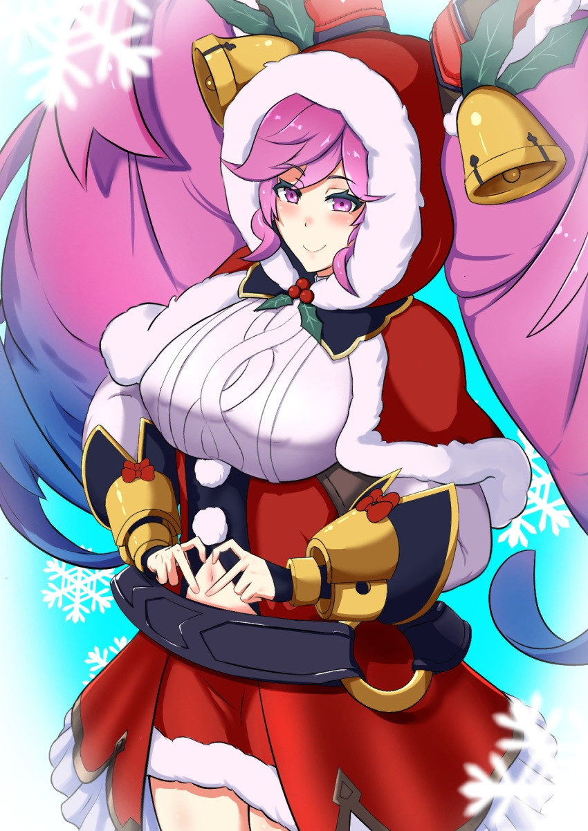 Safebooru - 1girl bell belt blue hair breasts christmas cleo (christmas) (dragalia lost) cleo ...