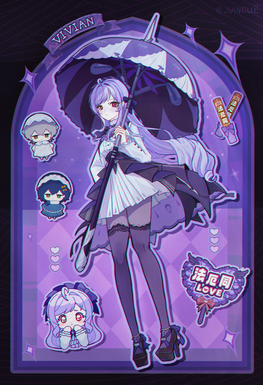 Safebooru - 1boy 2girls ascot belle (zenless zone zero) black pantyhose bow chibi closed mouth ...