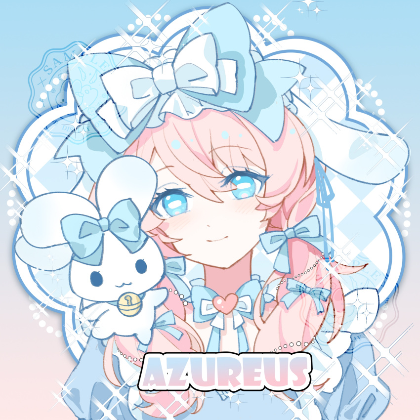 Safebooru - arknights bell blue background blue bow blue eyes blue ...