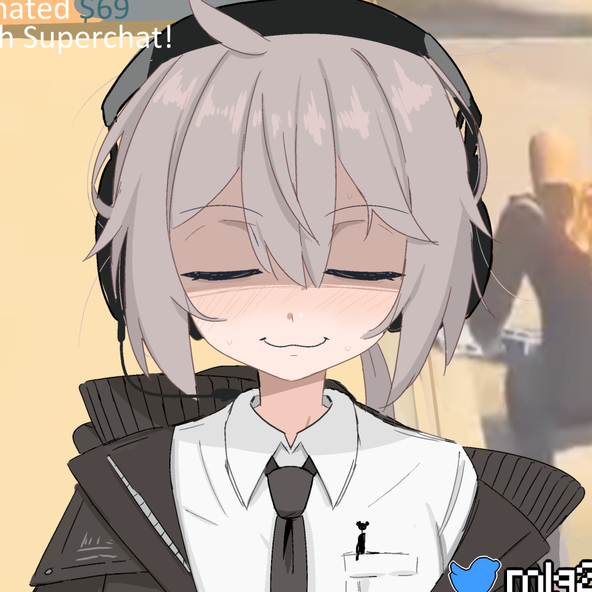 Safebooru - 1girl blush brown jacket closed eyes girls frontline grey hair headset highres ...