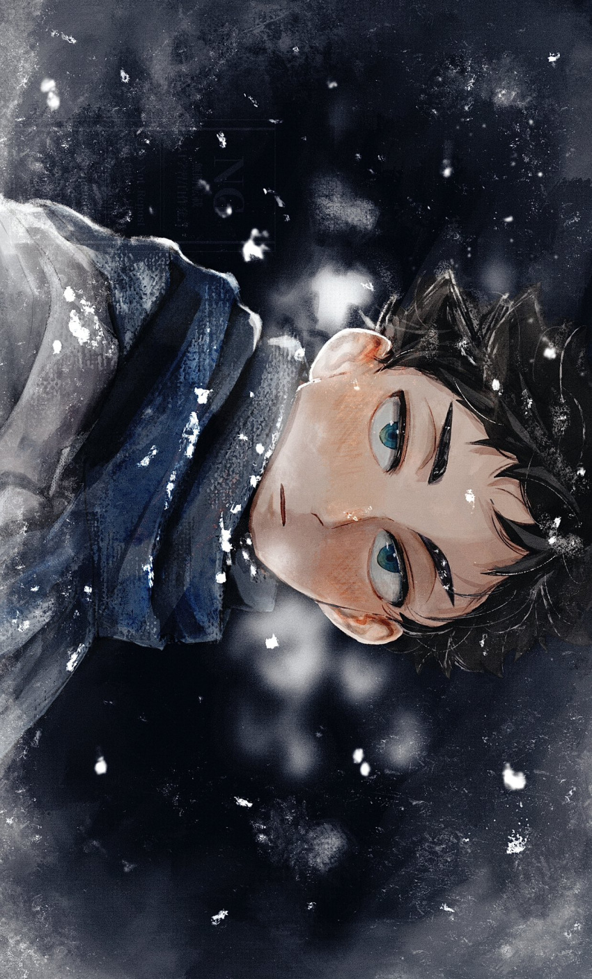 Safebooru - 1boy akaashi keiji black hair blue eyes blue scarf blush ...