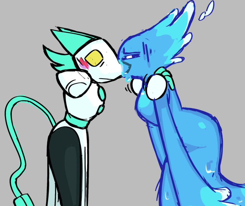 Safebooru - 2girls animal ears blue hair cable cable tail cat ears cat girl colored sclera ...