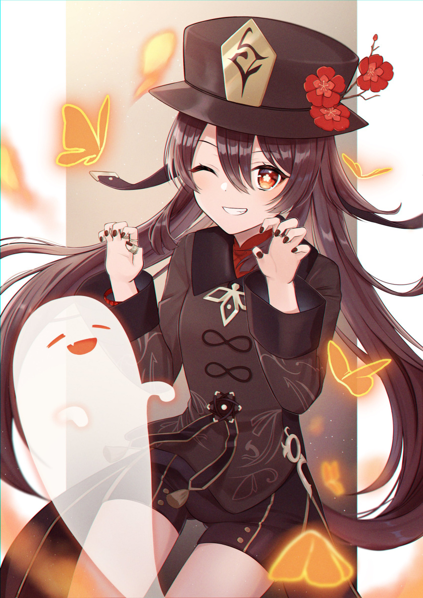 Safebooru - 1girl absurdres black headwear black nails boo tao (genshin impact) brown hair ...