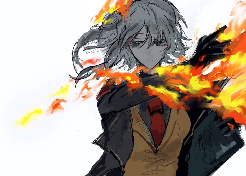 Safebooru - 1girl aegyo sal black coat black gloves blue eyes burning ...