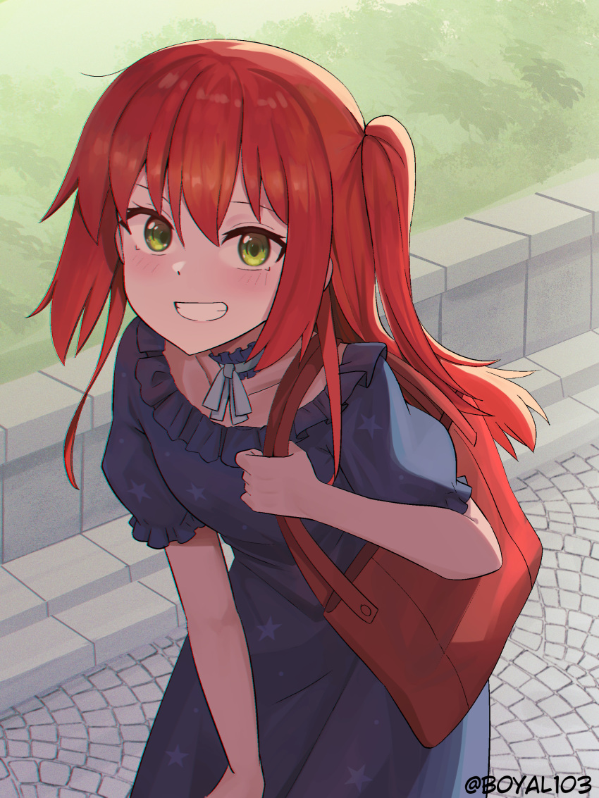 Safebooru - 1girl absurdres bag blue dress blush bocchi the rock! boyal choker dress frilled ...