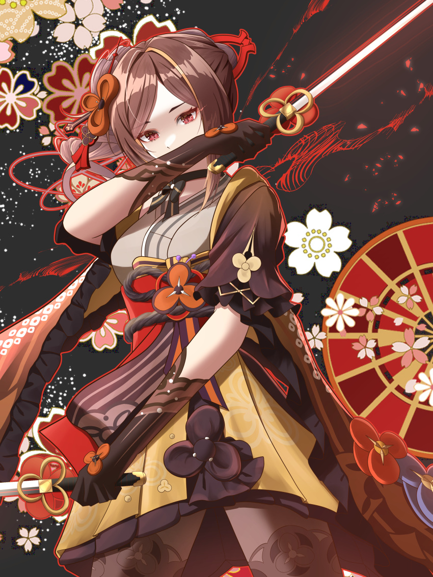 Safebooru - 1girl absurdres black gloves black pantyhose blonde hair breasts brown hair chiori ...