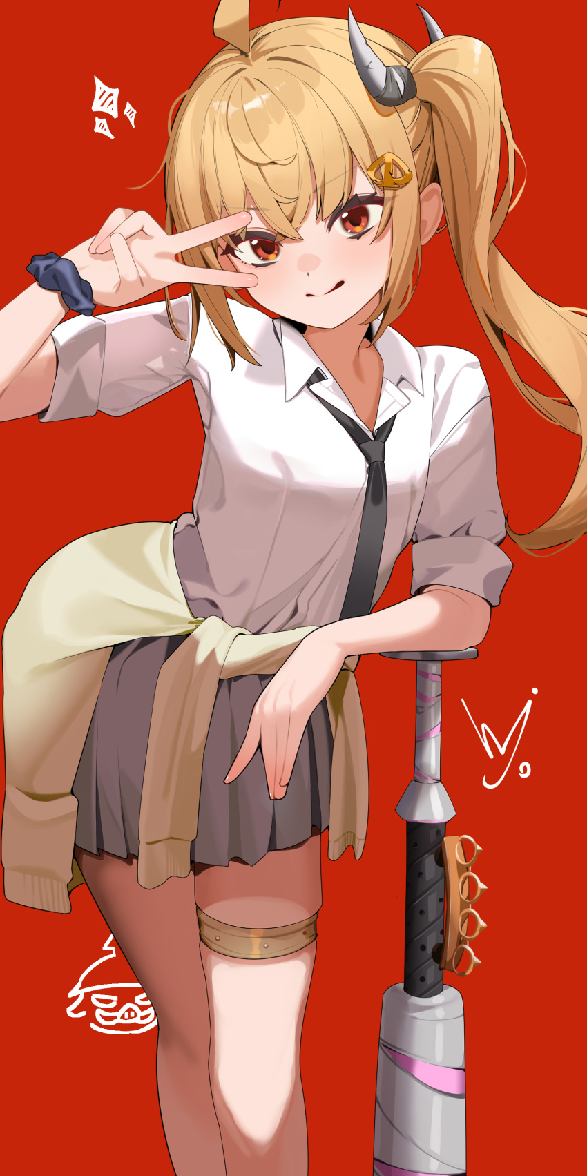 Safebooru - 1girl absurdres baseball baseball bat blonde hair clothes around waist commentary ...