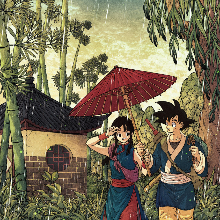 Safebooru - 1boy 1girl architecture bamboo black hair blue tunic blunt bangs chi-chi (dragon ...