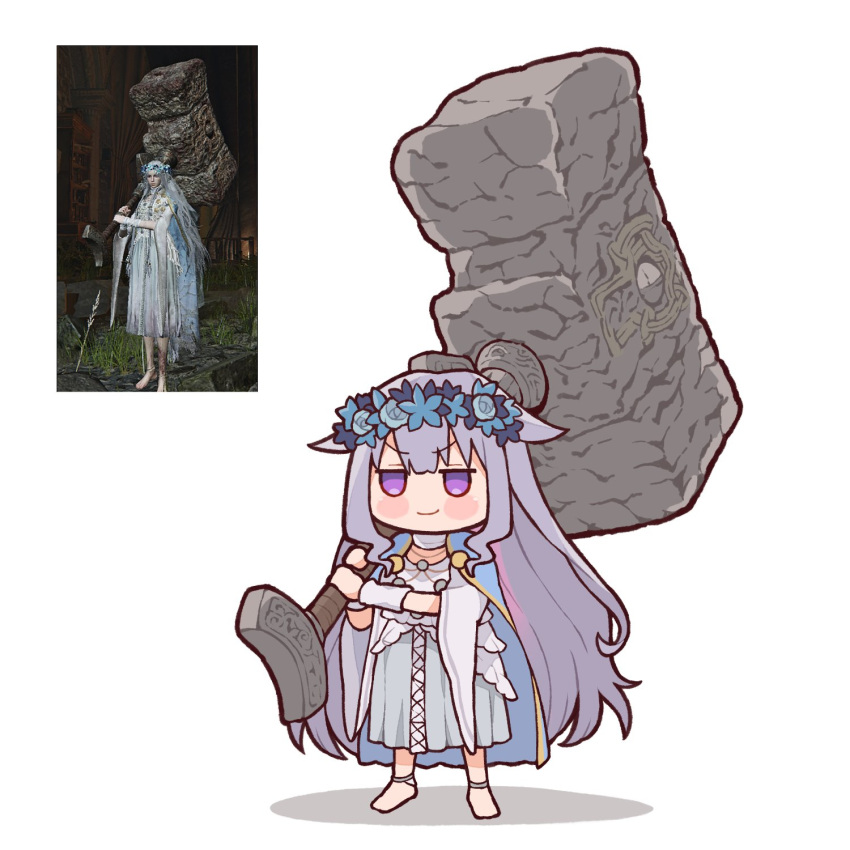 Safebooru - 1girl barefoot blue cape blush cape chibi commentary ...