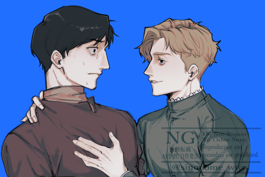 Safebooru - 2boys albert brudzewski (chi.) arm around shoulder black ...