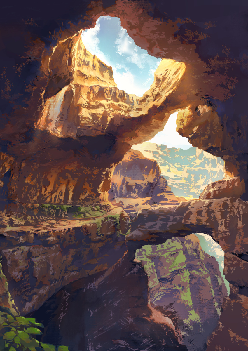 Safebooru - blue sky canyon clouds commentary day highres leaf mashutarou (neko no oyashiro) no ...