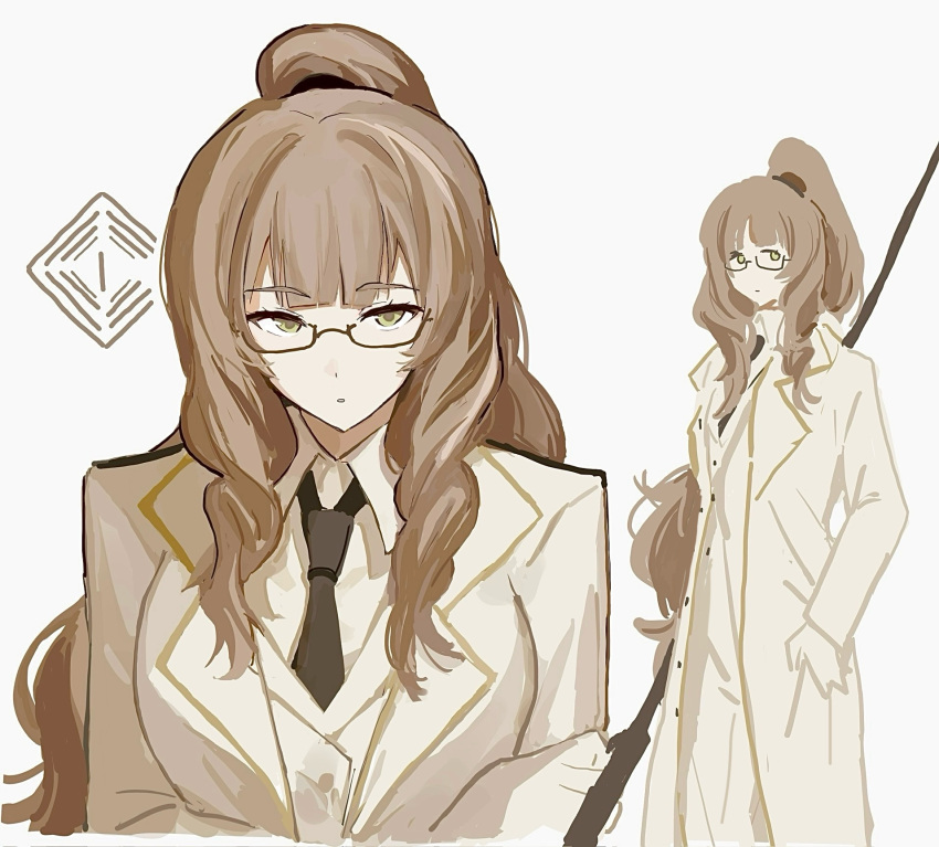 Safebooru - 1girl black necktie brown hair coat collared shirt glasses ...