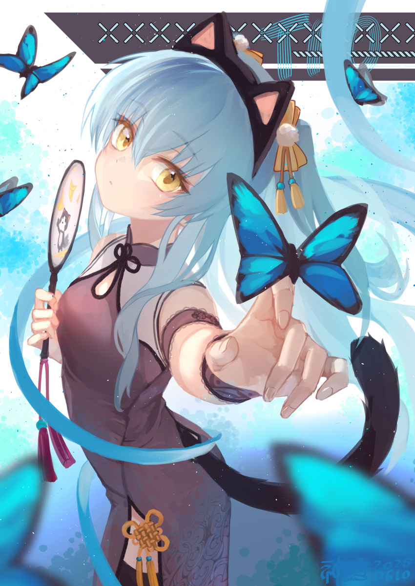 Safebooru - 1girl animal ear hairband animal ears ao no kiseki blonde hair blue butterfly blue ...
