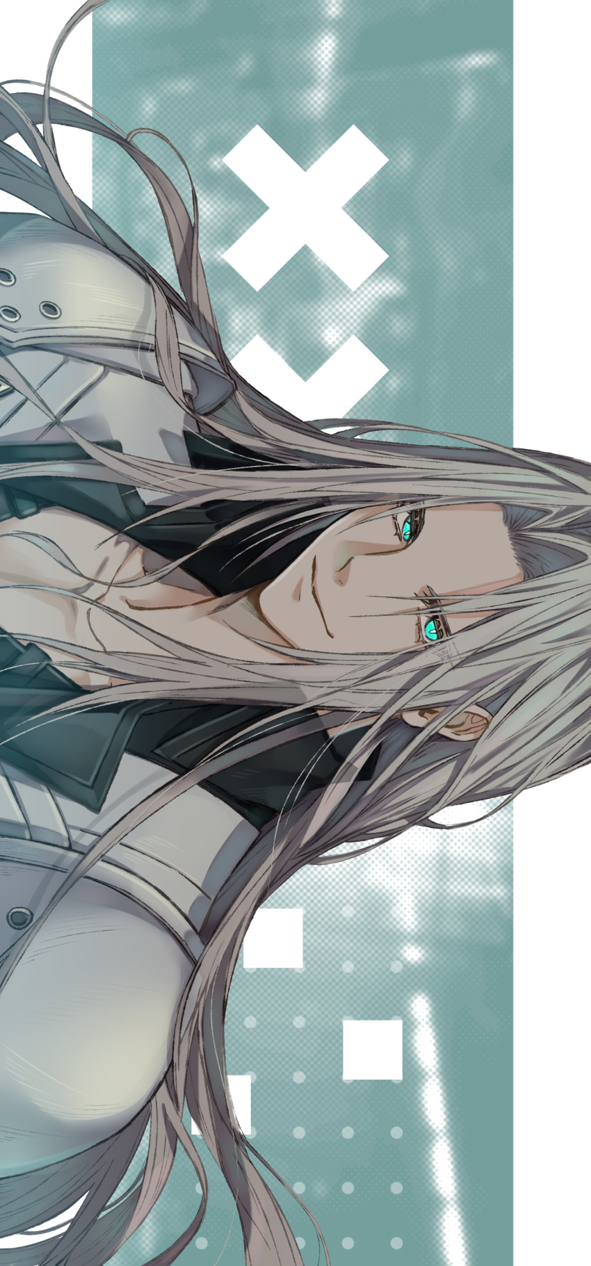 Safebooru - 1boy absurdres aqua eyes armor black jacket border closed mouth collarbone final ...