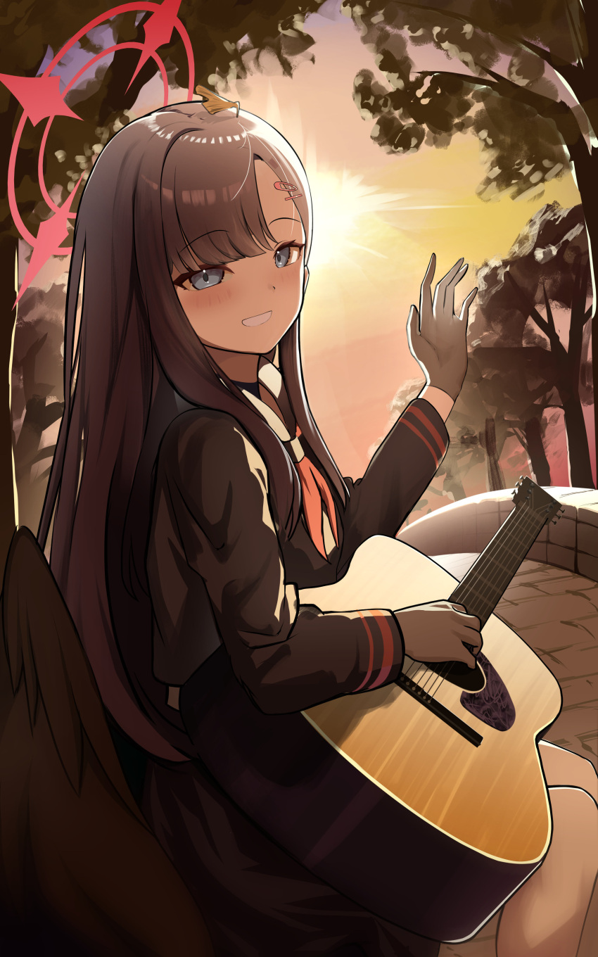 Safebooru - 1girl absurdres acoustic guitar black choker black eyes black hair black serafuku ...