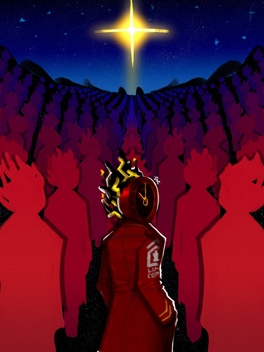 Safebooru - 1other analog clock atmospheric perspective black gloves ...