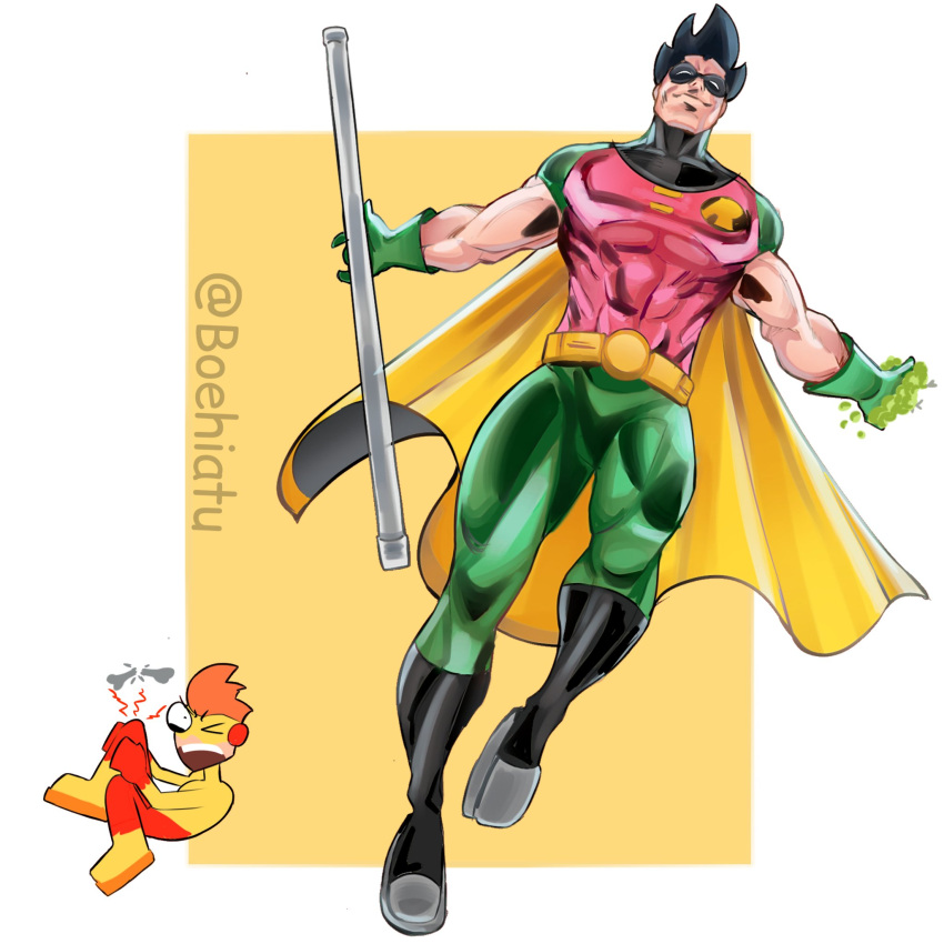 Safebooru - 2boys artist name boehiatu cape dc comics dick grayson eye mask highres holding ...