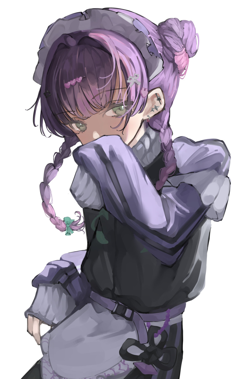 Safebooru - 1girl absurdres apron barbell piercing blush braid covering ...