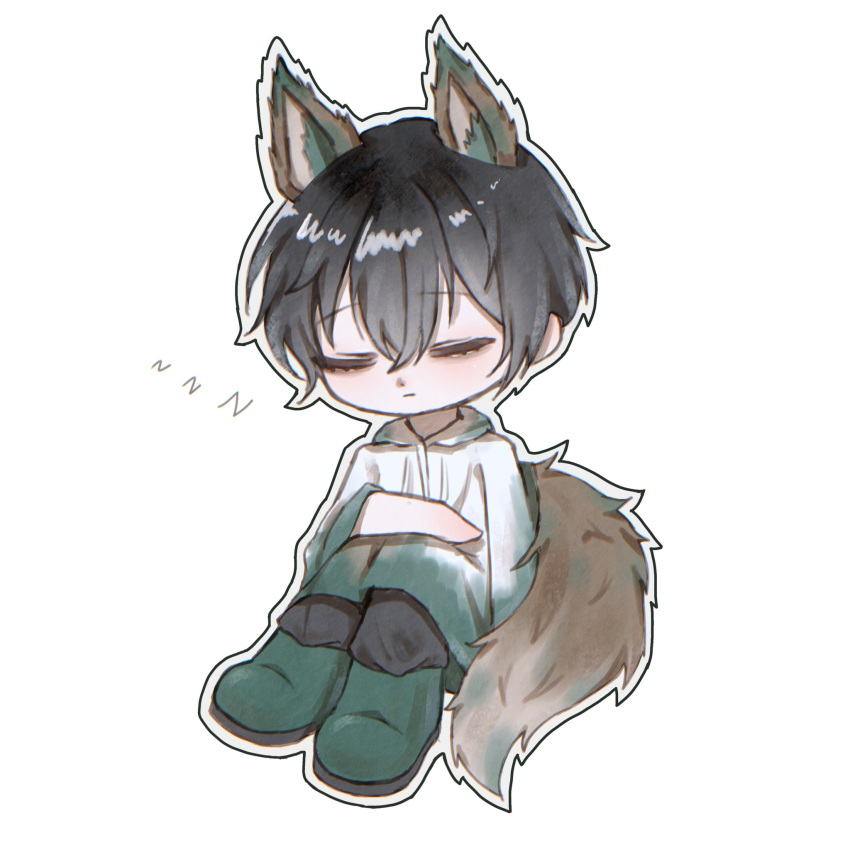 Safebooru - 1boy animal ears black hair black outline boots chibi chibi ...