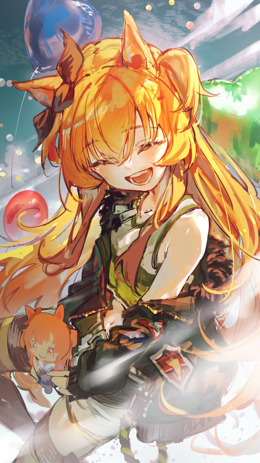 Safebooru - 1girl ^ ^ absurdres animal ears balloon black jacket blush ...