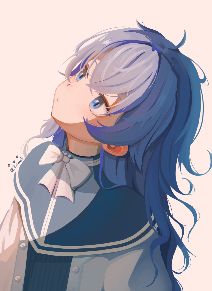 Safebooru - 1girl absurdres blue capelet blue eyes blue hair bow bowtie capelet crossed bangs ...