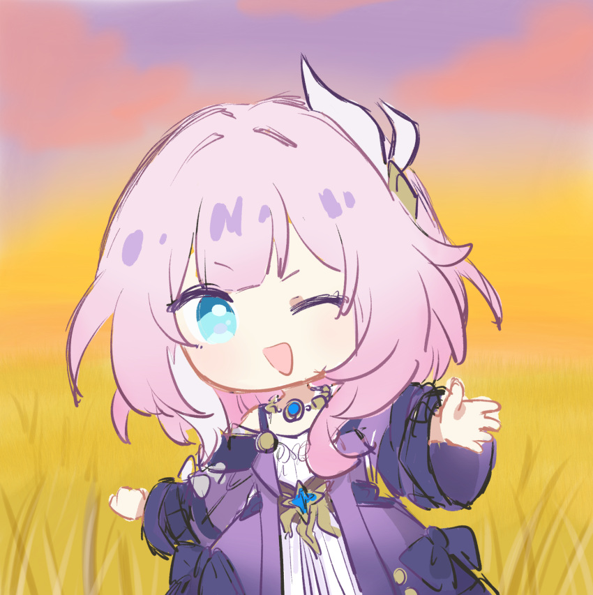 Safebooru - 1girl ;o blue eyes chibi coat cyrene (honkai: star rail ...