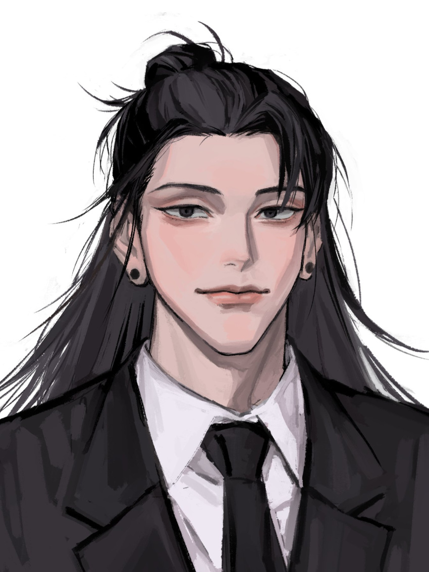 Safebooru - 1boy black eyes black hair black necktie collared shirt ear piercing formal getou ...