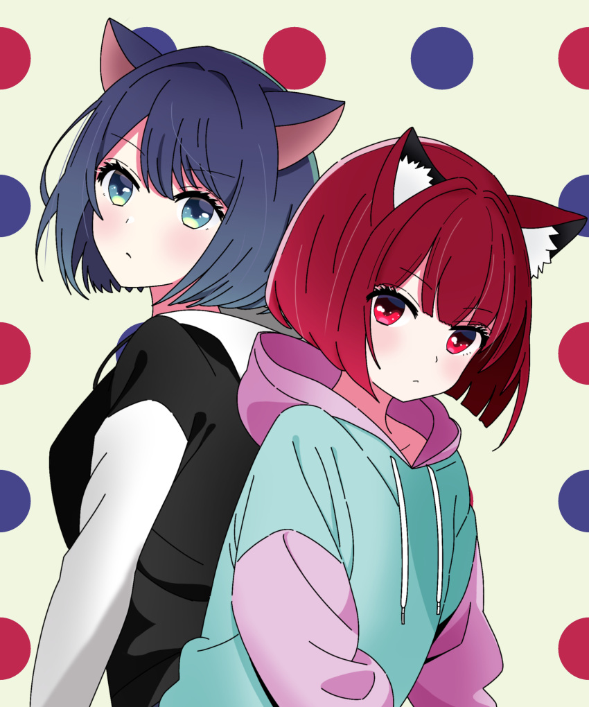 Safebooru - 2girls absurdres animal ears arima kana black hoodie blue hair blue hoodie bokutaaaa ...